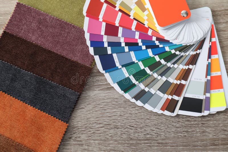 Upholstery Fabric Samples and Color Palette Stock Image - Image of ...