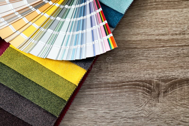 Upholstery Fabric Samples and Color Palette Stock Photo - Image of ...