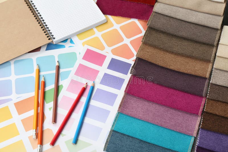 Upholstery Fabric Samples and Color Palette Stock Photo - Image of ...