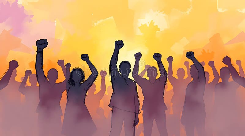Uplifting Crowd Illustration - Protest, Unity, and Hopeful Energy Stock ...