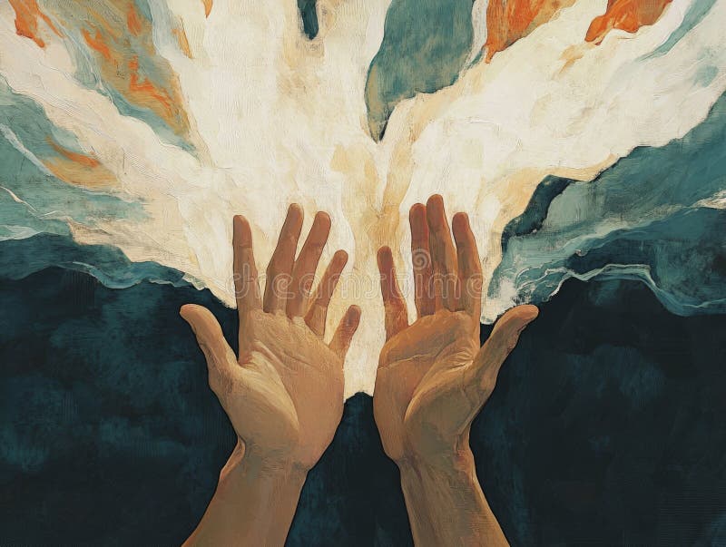 Open Hands Receiving Divine Light and Fire at Pentecost Stock ...