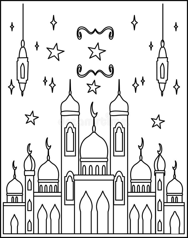 Islamic Outline Cityscape with Houses, Mosque and Minaret Stock Vector ...