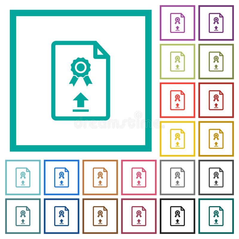 Upload Certificate Flat Color Icons with Quadrant Frames Stock Vector ...