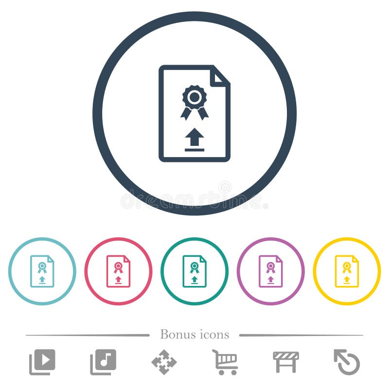 Upload Certificate Flat Color Icons in Round Outlines Stock Vector ...