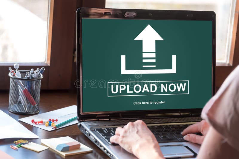 Upload Concept on a Laptop Screen Stock Image - Image of concept ...