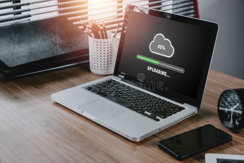 Upload Data Concept, Laptop Computer Screen Display Show Waiting for ...