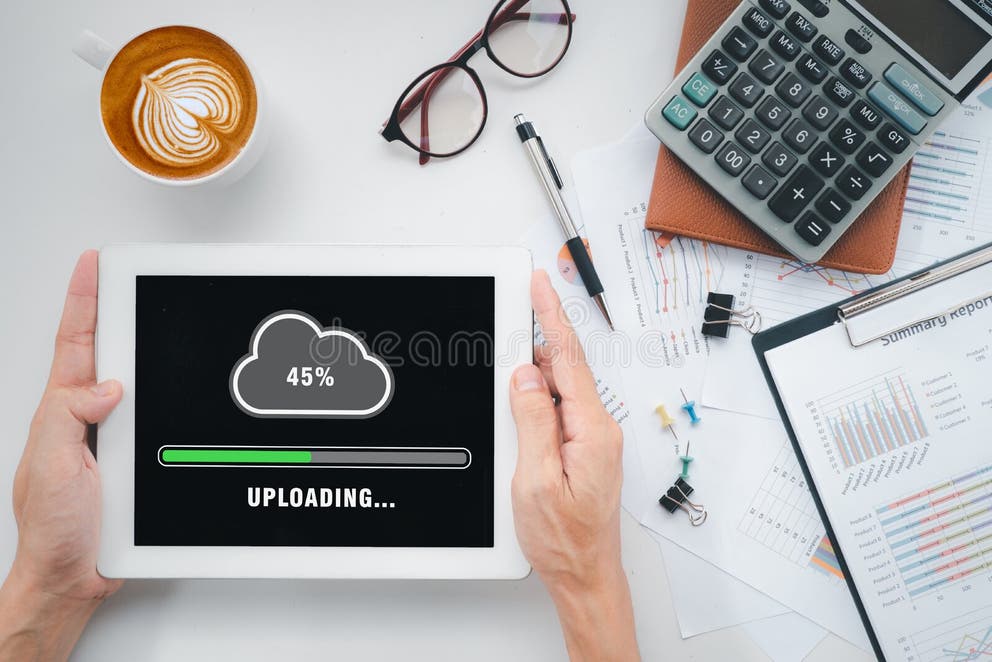 Upload Data Concept, Person Hand Using and Waiting for Cloud Uploading ...