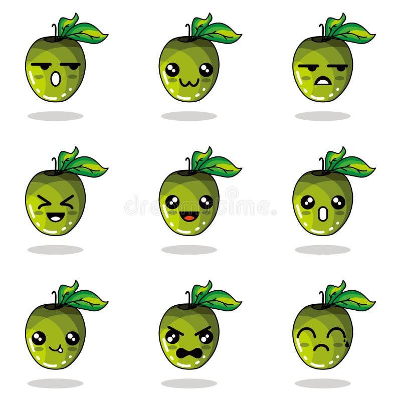 Emoticon Green Apple One All Set Design Vector Illustration Stock ...