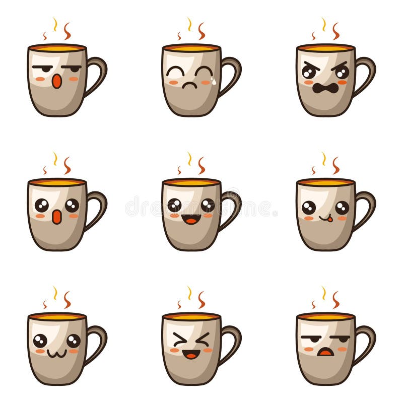 Emoticon Coffee All Set Design Vector Illustration Stock Vector ...