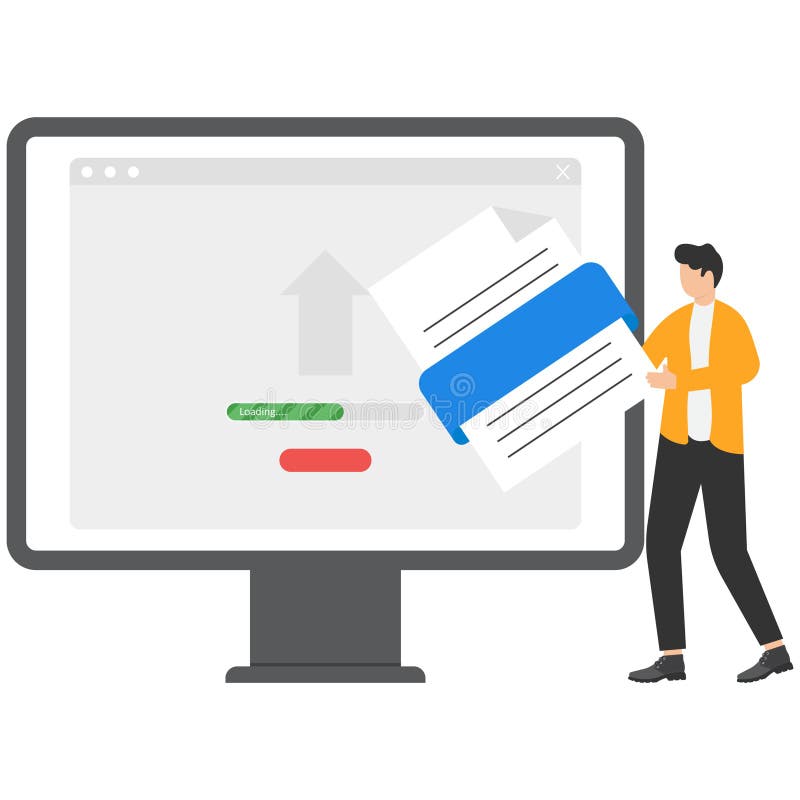 Upload File Concept Illustration, Man Interacting with the Data Storage ...