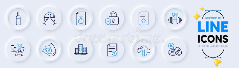 Upload File, Security Lock and Cloud Sync Line Icons for Web App ...