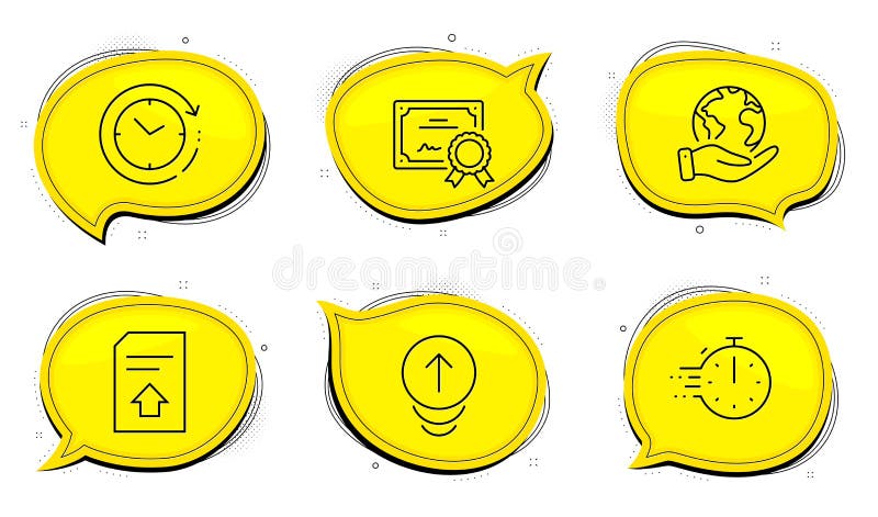 Upload File, Time Change and Swipe Up Icons Set. Cooking Timer Sign ...