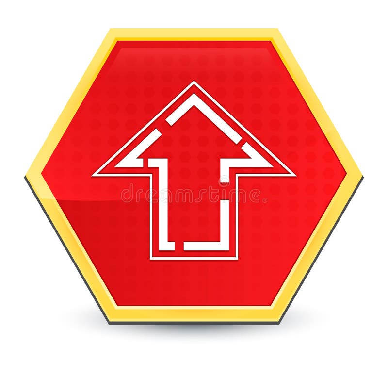 Upload Icon Abstract Red Hexagon Button Bright Yellow Frame Elegant ...