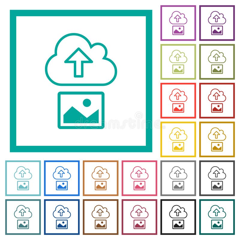 Upload Image To Cloud Outline Flat Color Icons with Quadrant Frames ...