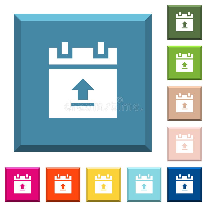 Upload Schedule Data White Icons on Edged Square Buttons Stock Vector ...