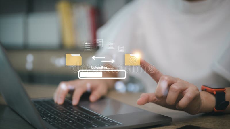 Uploading Documents from Folder. Open File Folder with Flying Blank Documents Stock Photo ...