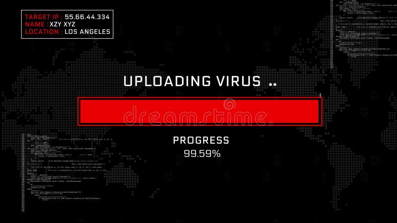 Uploading Virus Progress Bar Computer Screen Animation Loop Warning Message on Screen. Stock ...