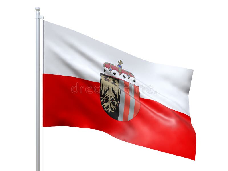 Upper Austria State of Austria Flag Waving on White Background, Close ...