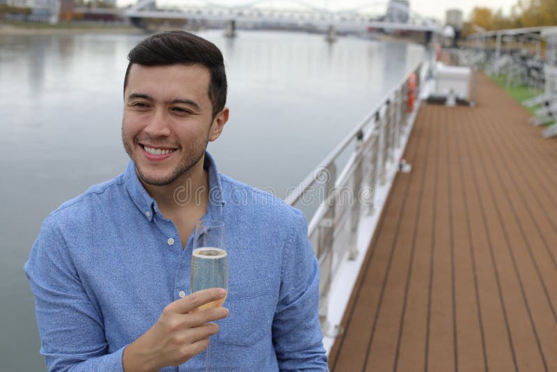 Upper Class Elegant Ethnic Man Drinking Champagne in Private Yacht ...