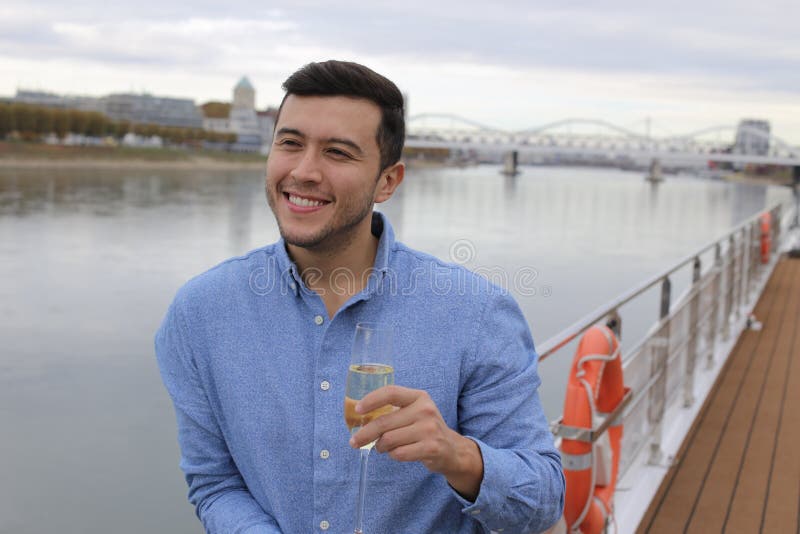 Upper Class Elegant Ethnic Man Drinking Champagne in Private Yacht ...