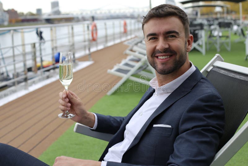 Upper Class Elegant Man Drinking Champagne in Private Yacht Stock Photo ...