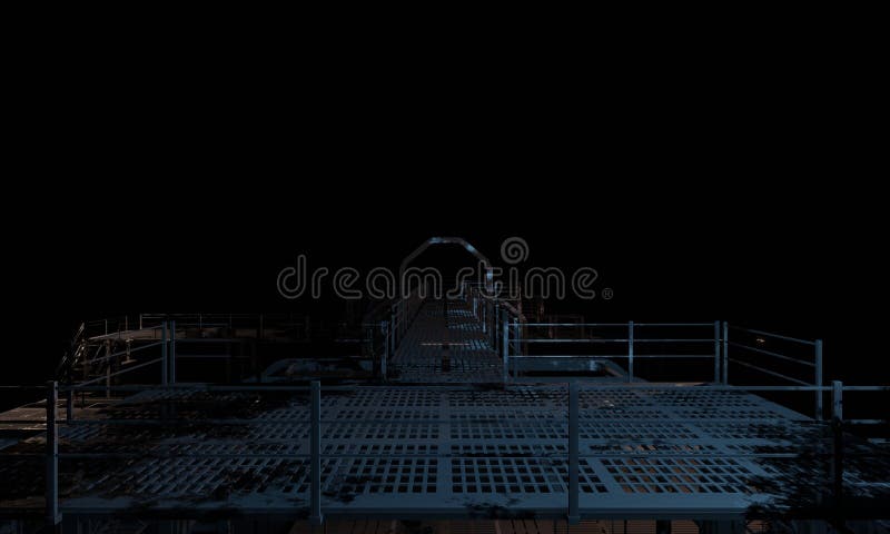 Upper Corridor Pathway Military Base in Dark Scene Stock Illustration ...