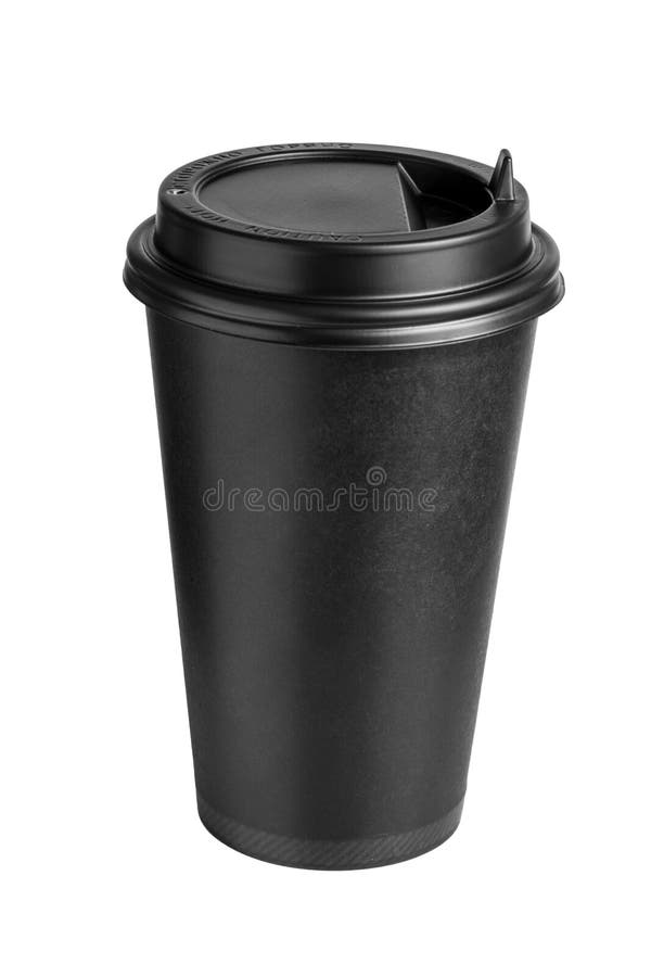 Upper-Front View of Cardboard Black Coffee Cup with Lid Isolated on ...