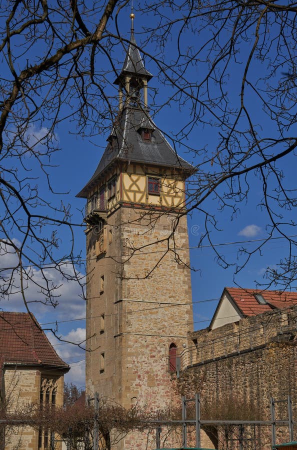 Upper Gate Tower in Marbach, Germany Seen through Branches Stock Image ...