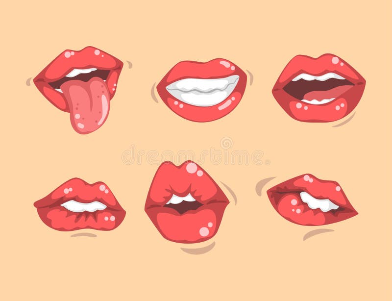 Upper and Lower Lips of Mouth Curving in Different Gestures Vector Set ...