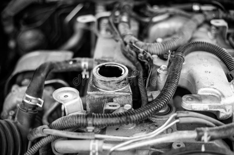 The Upper Part of the Car Engine with an Open Neck for Pouring Oil ...