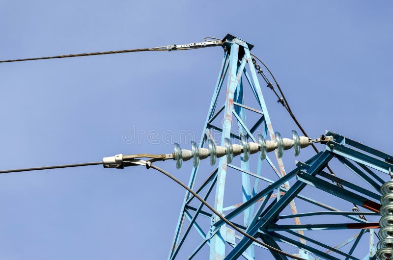 Bell-shaped Insulator Chain of Electric Power Transmission Line Stock ...