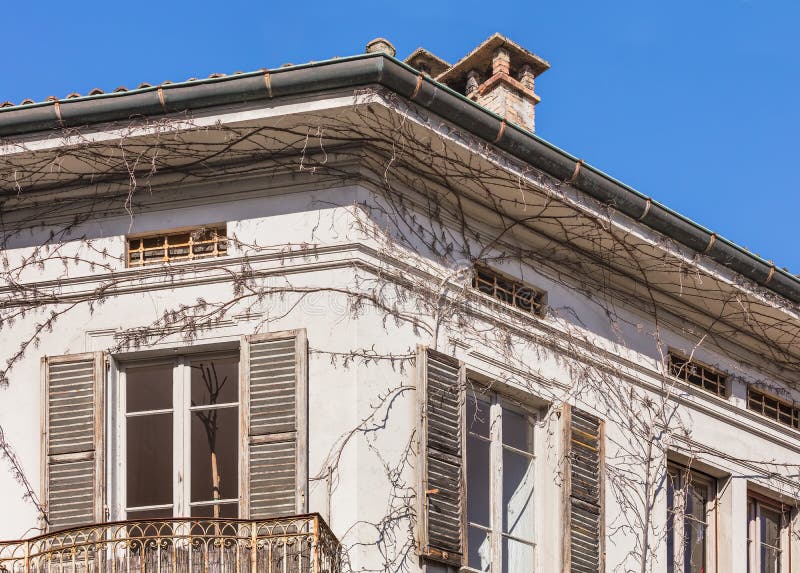 Upper part of an old house stock photo. Image of blue - 107403256