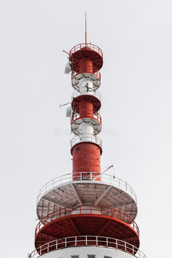 Upper Part of a Red White Port Traffic Control Tower Stock Photo ...
