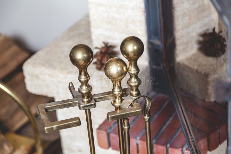 Turned Handle Tools Fireplace Sets Stock Image - Image of cleaning ...