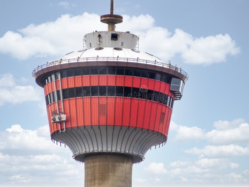 The Upper Section of the Calgary Tower, Showcasing Its Red and White ...