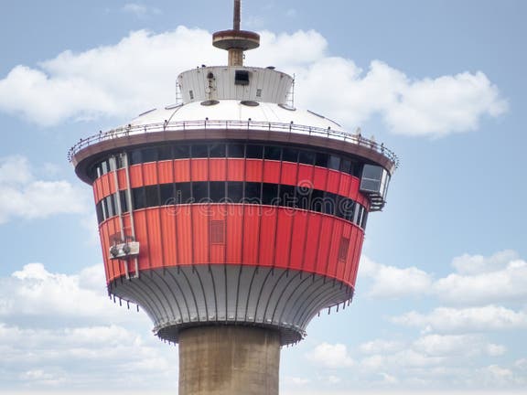 The Upper Section of the Calgary Tower, Showcasing Its Red and White ...