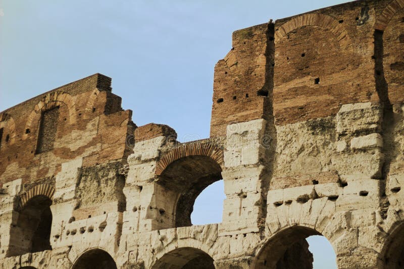 The Upper Section of the Colosseum Features Brickwork with Small ...