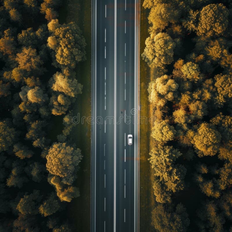 Upper Shot of a Car Driven on Empty Road Stock Illustration ...