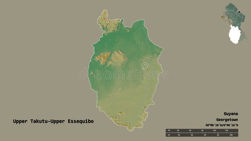 Upper Takutu-Upper Essequibo, Region of Guyana, Zoomed. Relief Stock ...