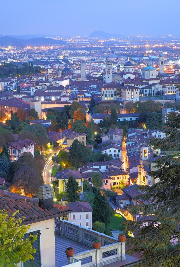 Old Town in Bergamo during the Sunset Stock Image - Image of church ...