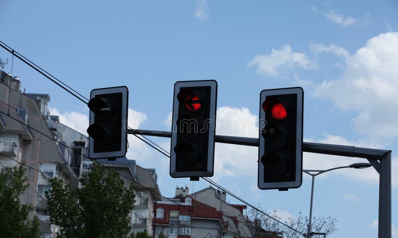 Upper Traffic Lights with Red Lights Stock Image - Image of lights ...