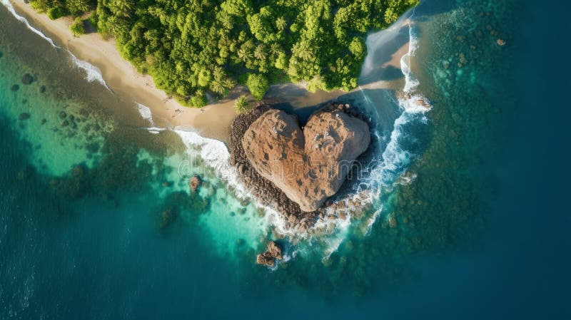 Upper View of a Beach with a Heart Shaped Island Generative AI Stock ...