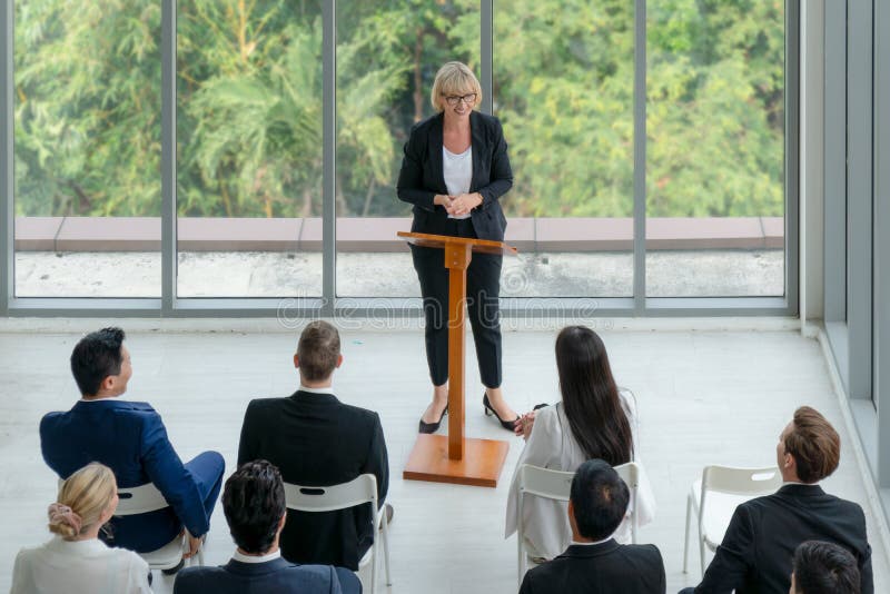 Business Seminar Background of Caucasian Seminar Speaker in Front of ...