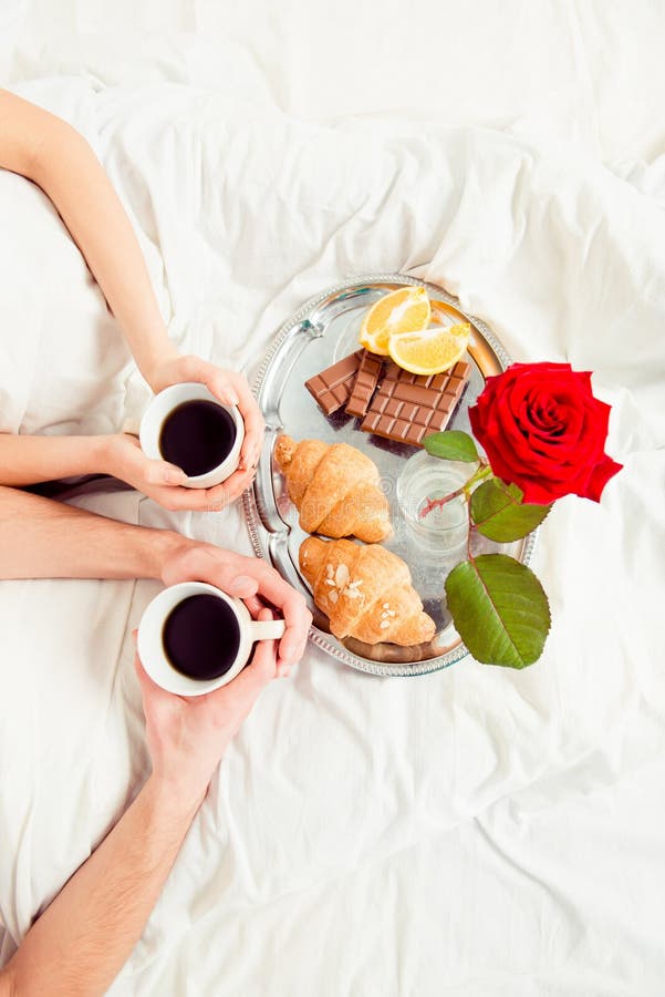 Upper View of Couple in Love at Home Having Breakfast Stock Image ...