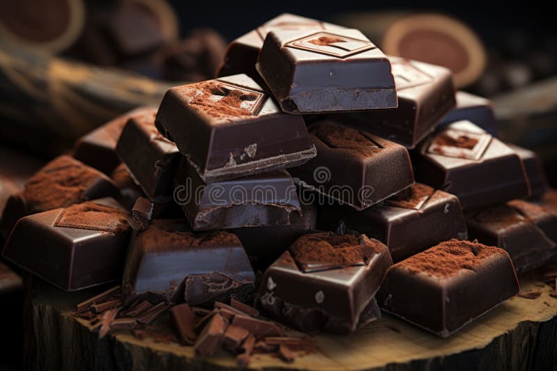 Upper View of Dark Chocolate Blocks Broke into Stock Illustration ...