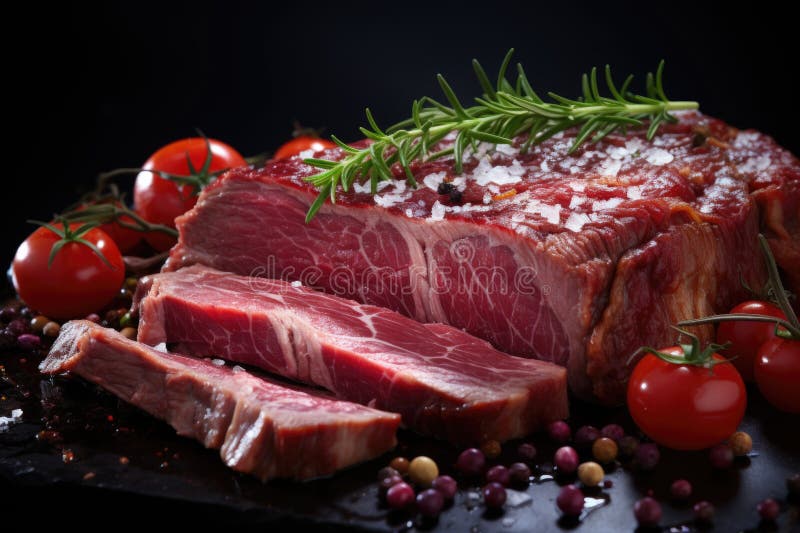 Upper View of a Large Slice of Raw Meat on Dark S Stock Illustration ...