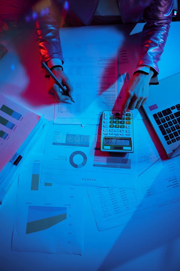 Upper View of Modern Business Woman Exploring Graphs Stock Photo ...