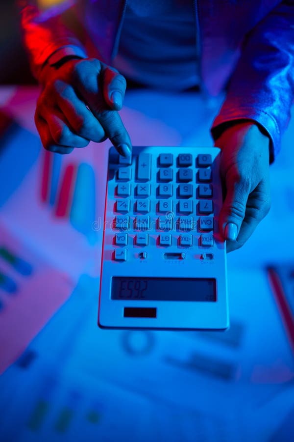 Upper View of Modern Female with Calculator Stock Photo - Image of ...
