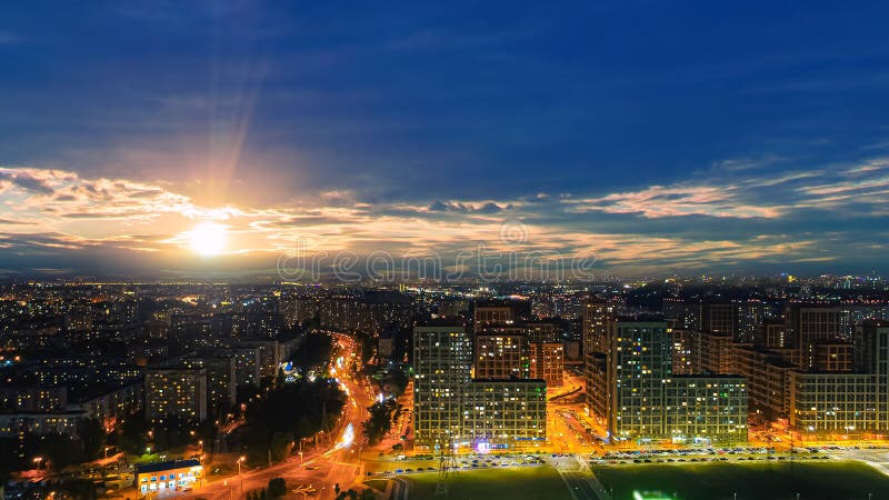 The Upper View on a Night City in Lights. Stock Image - Image of ...