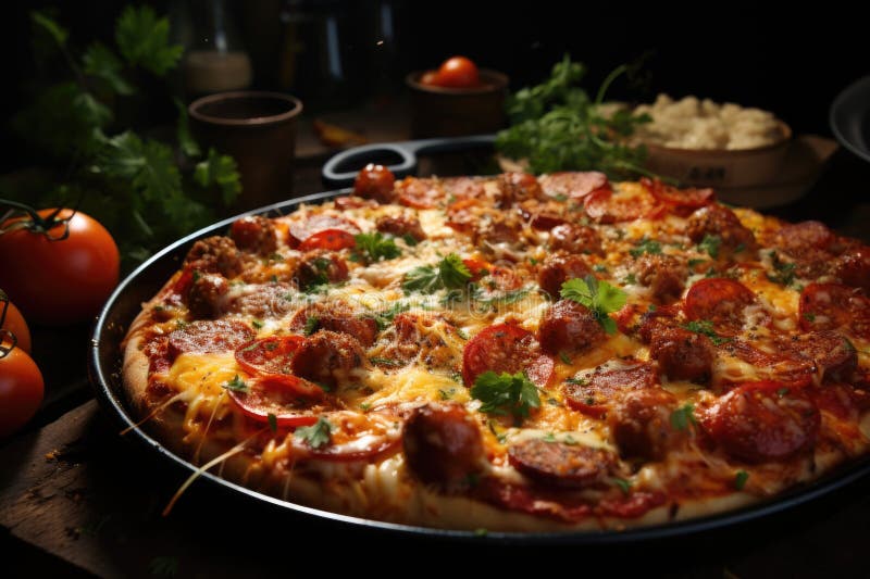 Upper View of Pizza with Pepper and Cheese Tomato Sa Stock Illustration ...